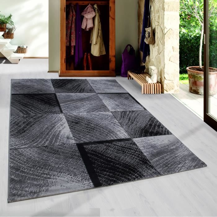 Tapis Modern Design trendy karts motif courts fleuri Mings noir gris ...