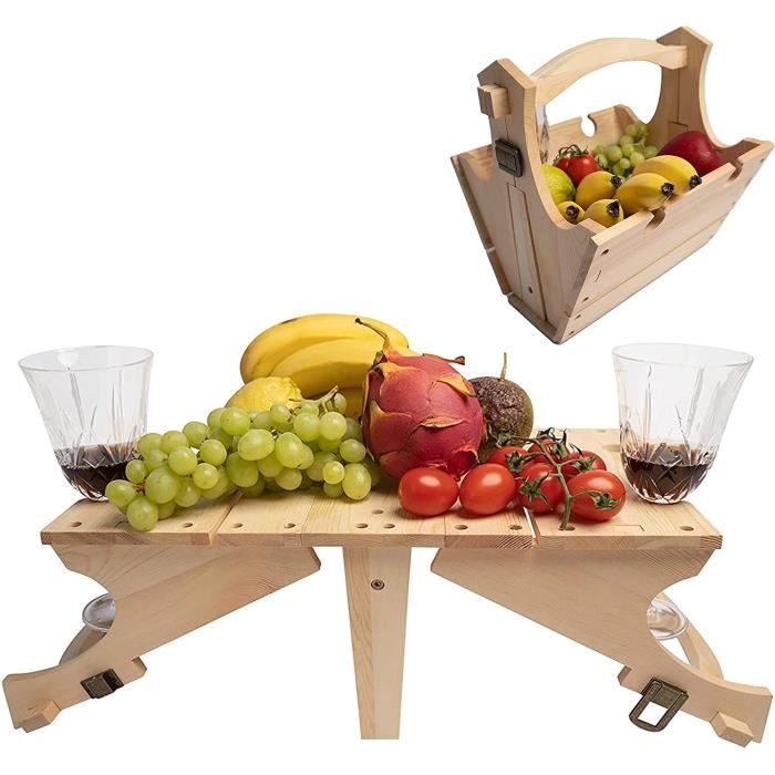 Table de Panier de Pique-Nique Pliante, Mini Table à vin en Bois d ...
