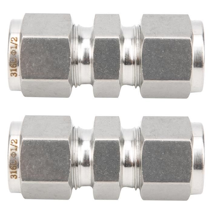 Raccord à compression - EJ.LIFE - Adaptateur tube droit - Acier inoxydable 316 - 2 pièces ...