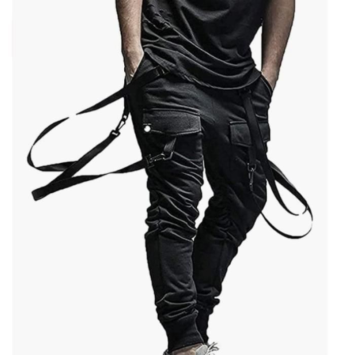 Pantalon Cargo Hip-hop Streetwear Noir Jogging Pour Homme Tactique Gothique Urbain,Noir,L Noir ...