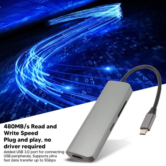 Concentrateur Hub USB C 8 en 1 USB C vers 3 USB3.0 / HD 4K / USB C (chargement PD) / USB C ...