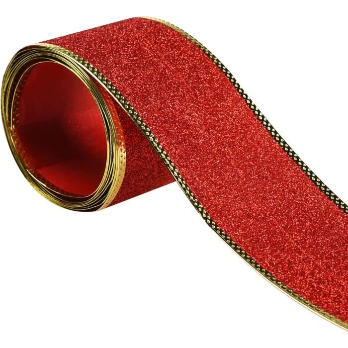 Geviro Rouleau de ruban rouge brillant à paillettes de 4.6 m de large ...