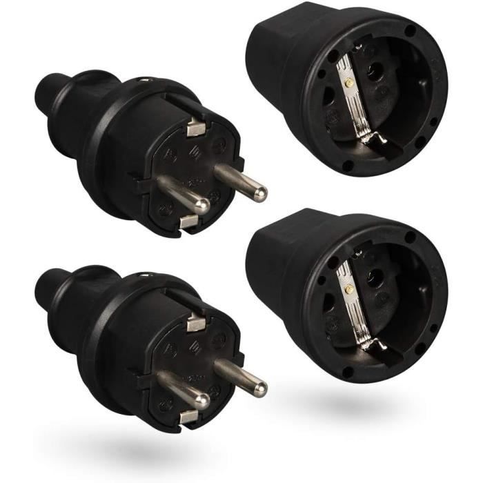 Heitech 2X Fiche Mâle Et 2X Prise Femelle Électrique En Caoutchouc ...