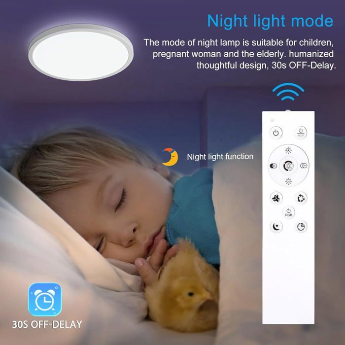 Plafonnier LED Dimmable Lampe de Plafond Étanche Enfant 3000K-6500K ...