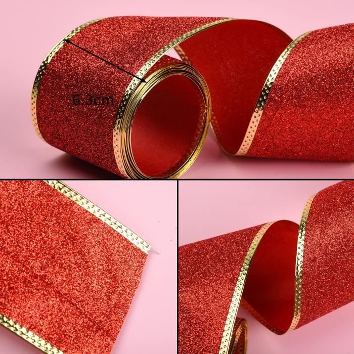 Geviro Rouleau de ruban rouge brillant à paillettes de 4.6 m de large ...