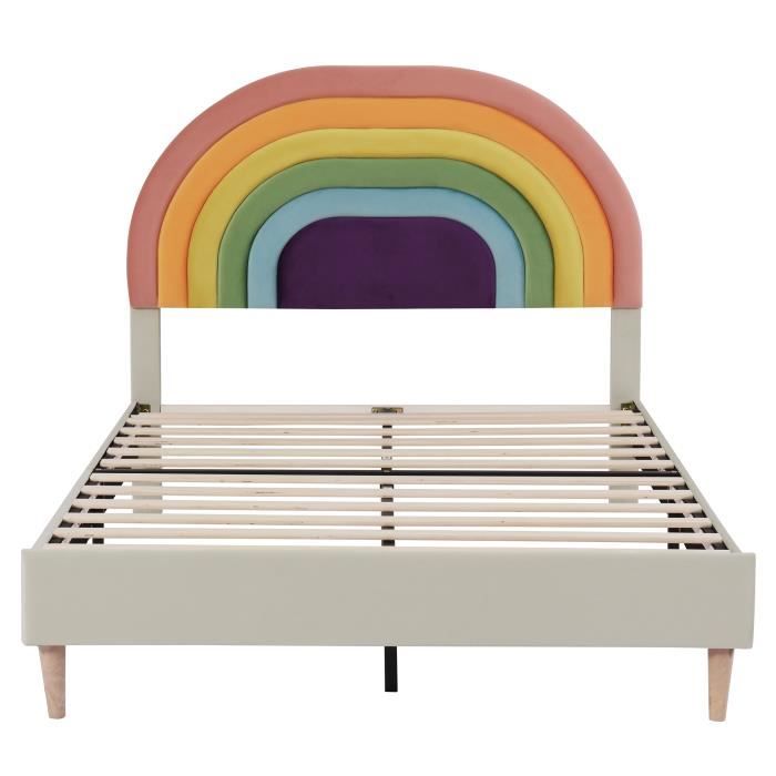 Merax Lit simple capitonné 140x200cm avec tête de lit arc-en-ciel ...