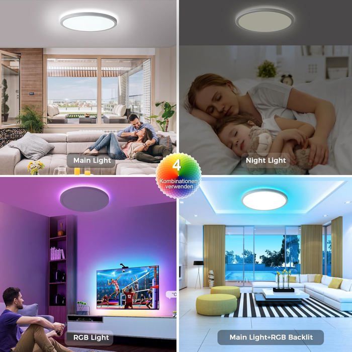 Plafonnier LED Dimmable Lampe de Plafond Étanche Enfant 3000K-6500K ...