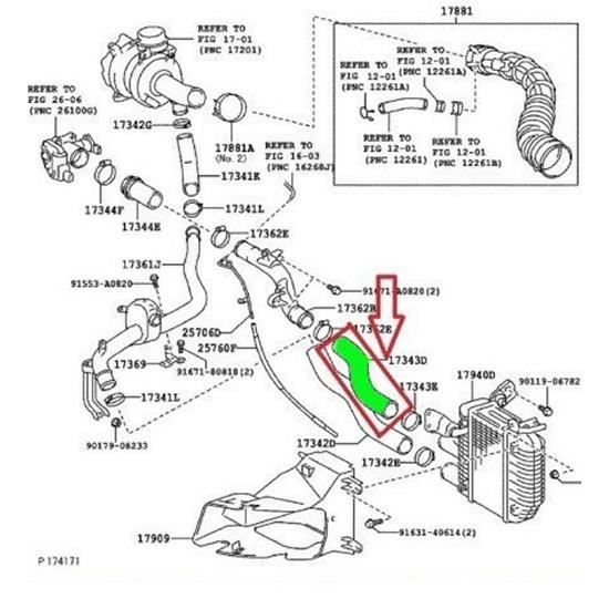 Durite de Turbo pour Toyota Corolla E12 1.4d 1734333010 17343-33010 ...