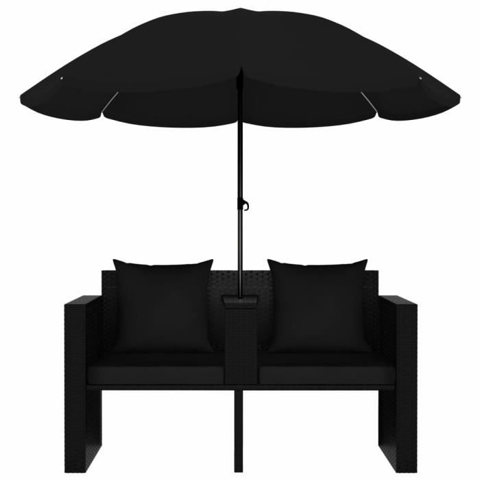 BEL Lit de jardin avec parasol Résine tressée Noir - Cdiscount Jardin