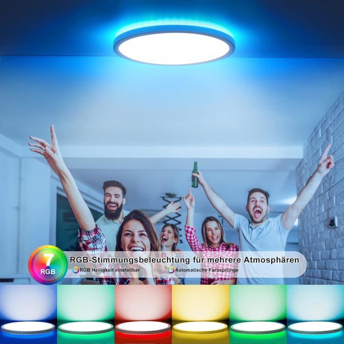 Plafonnier LED Dimmable Lampe de Plafond Étanche Enfant 3000K-6500K ...