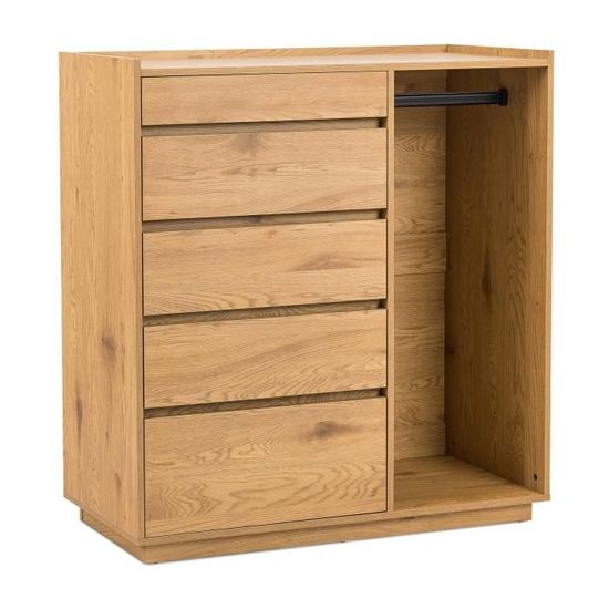 Commode 5 tiroirs avec penderie en bois couleur chêne SACHA - Cdiscount ...