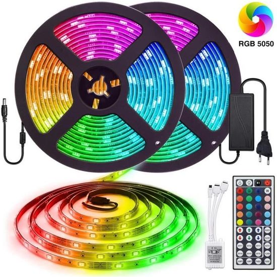 Elfeland LED Ruban 10m 5050 RGB 300 LEDs IP65 Étanche Bande LED Kit Bande Lumineuse RGB Flexible ...