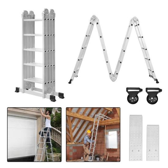 Echelle polyvalente en aluminium LZQ - 4x5 550cm - 6 en 1 - échelle pliante, de ménage et de ...