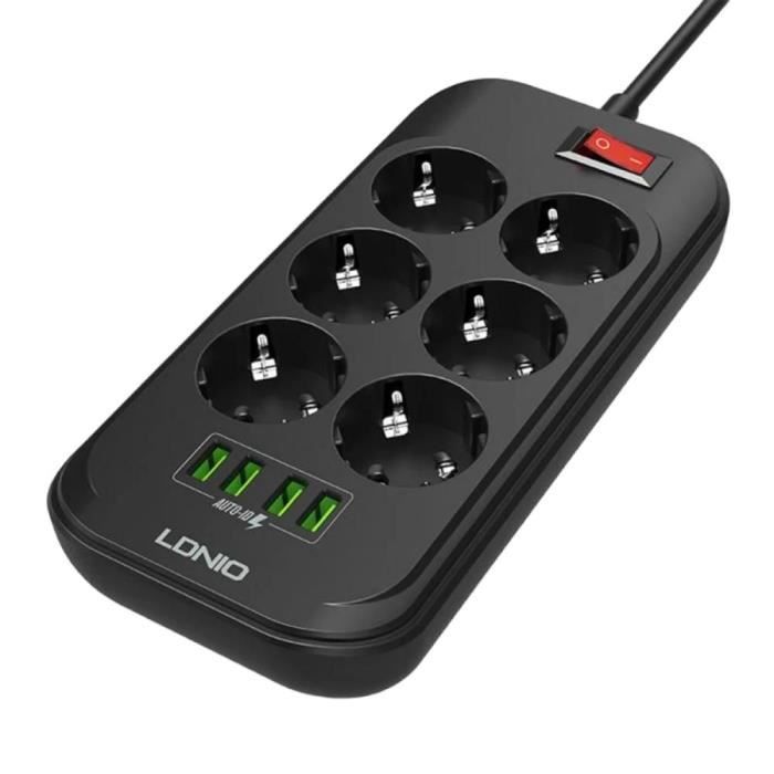 6AC---Multiprise avec 4 ports de charge USB, protection contre les ...