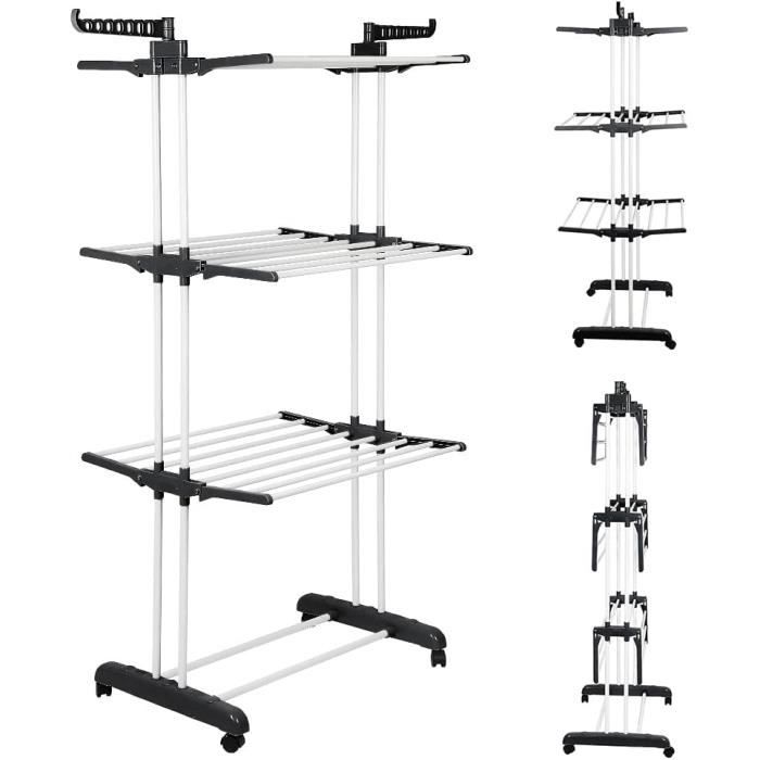 Étendoir Séchoir À Linge, Sechoir À Linge Étendoir Pliable Ailes Latérales Sur 3 Niveaux Pour ...