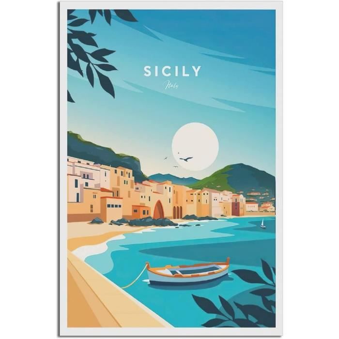 Affiche De Voyage Vintage Traditionnelle Sicile – Italie Moderne Bureau Famille Chambre ...