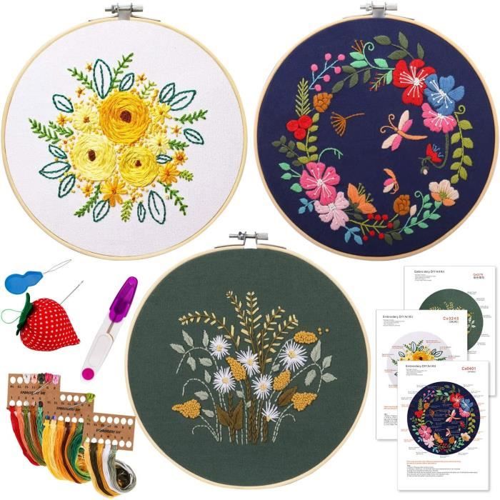 Kit de broderie,kit de démarrage de broderie estampé pour débutants ...