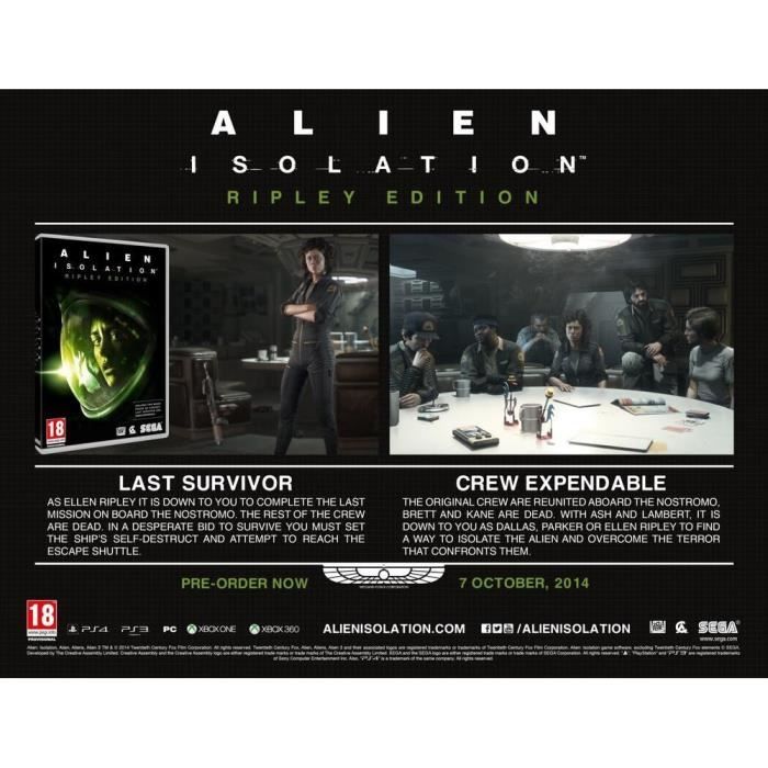 Jeu PS3 - Sega - Alien : Isolation - Ripley Edition - Tir - FPS ...