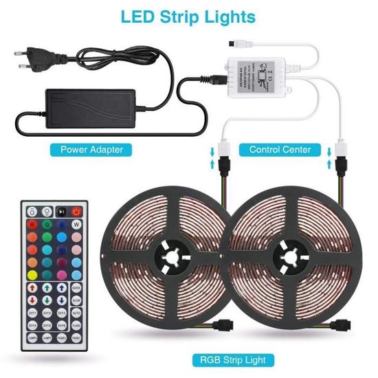 Elfeland LED Ruban 10m 5050 RGB 300 LEDs IP65 Étanche Bande LED Kit Bande Lumineuse RGB Flexible ...
