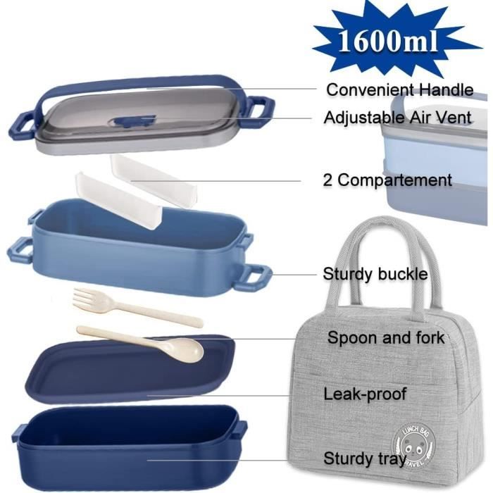 Bento Lunch Box Kit - 1600Ml 2 Etages Boite Repas Avec Sac Isotherme ...