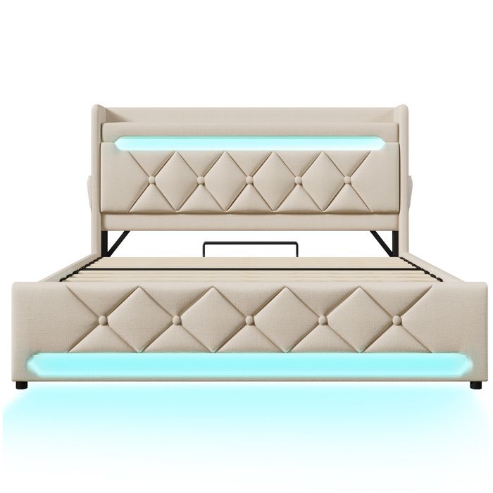 HOMVRA Lit Coffre 180×200 cm, Lit Adulte Double avec Rangement, USB et ...