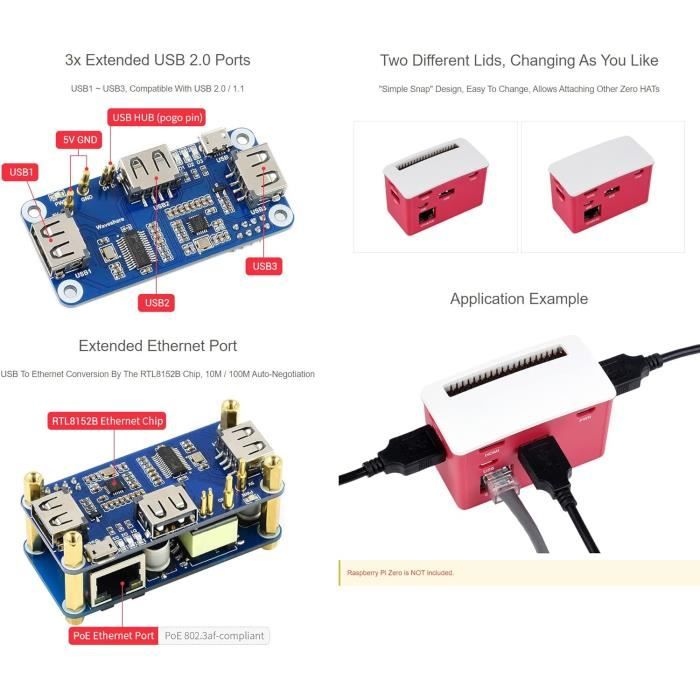 Poe Ethernet-Usb Hub Box For Raspberry Pi Zero Series 3X Usb 2.0 Ports 802.3Af-Compliant ...