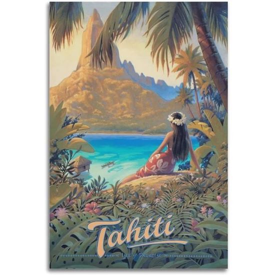 Poster Vintage Tahiti - Peinture Murale Décorative Sur Toile ... Poster Vintage Tahiti - Peinture Murale Décorative Sur Toile ...
