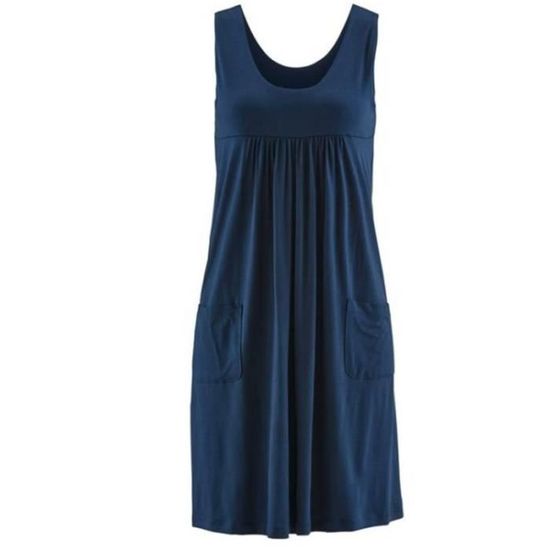 Robe longue sans manches grande taille pour femmes - Bleu - Rayures à ...