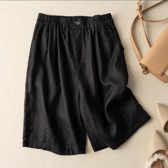 Short en lin - Femme - Noir - Lâche Droit Noir - Cdiscount Prêt-à-Porter
