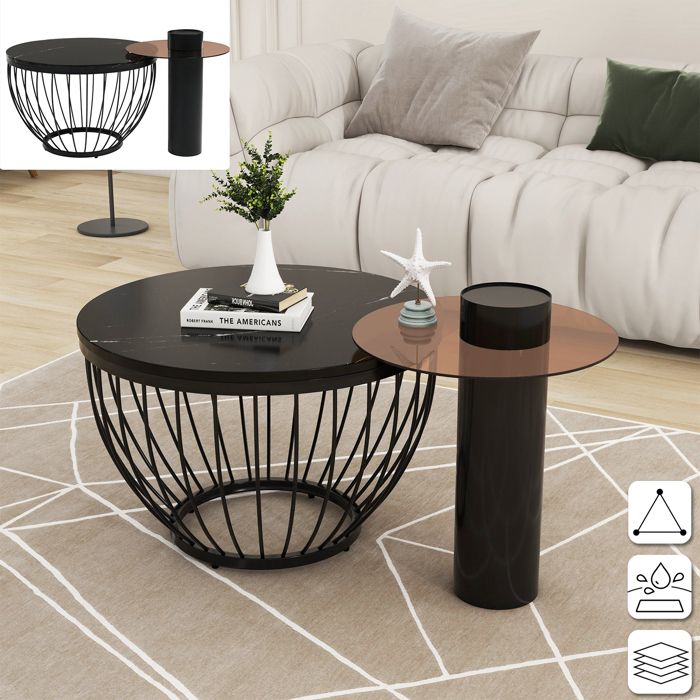 Aufun Ensemble de tables basses rondes, Tables gigognes de salon 2 ...