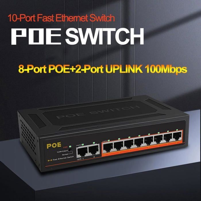 10 Ports POE Switch 100Mbps Ethernet Smart Switch Plastique pour Caméra ...