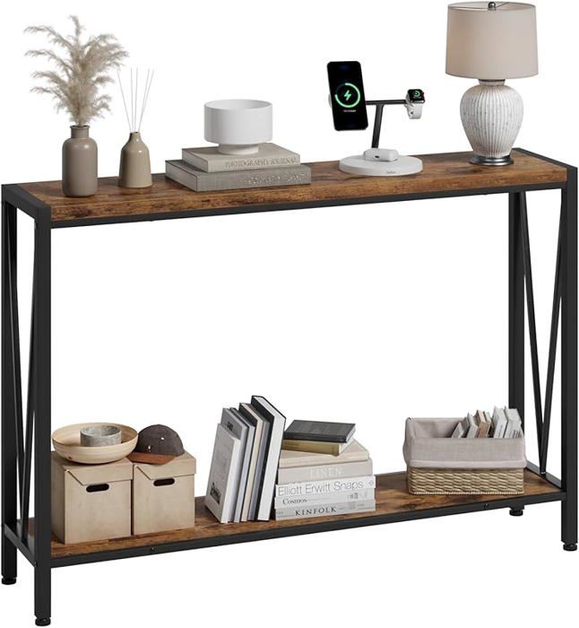 Console Meuble LUNSY Table Console Fine Avec espace de rangement - 2 niveaux Bout de Canap Table ...