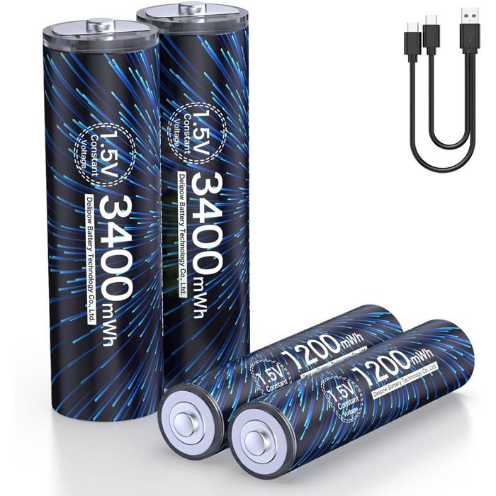 Lot De 2 Piles Rechargeables Usb C Aa 3400 Mwh Aaa Rechargeables 1 5 V