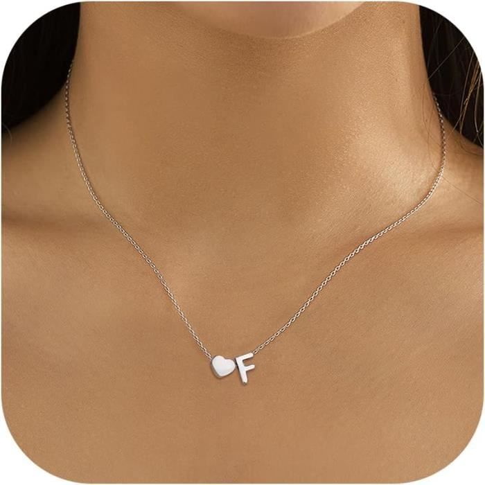Collier Personnalisé Collier Initiale Coeur Collier Lettre Femme Argent Acier Inoxydable Nom ...