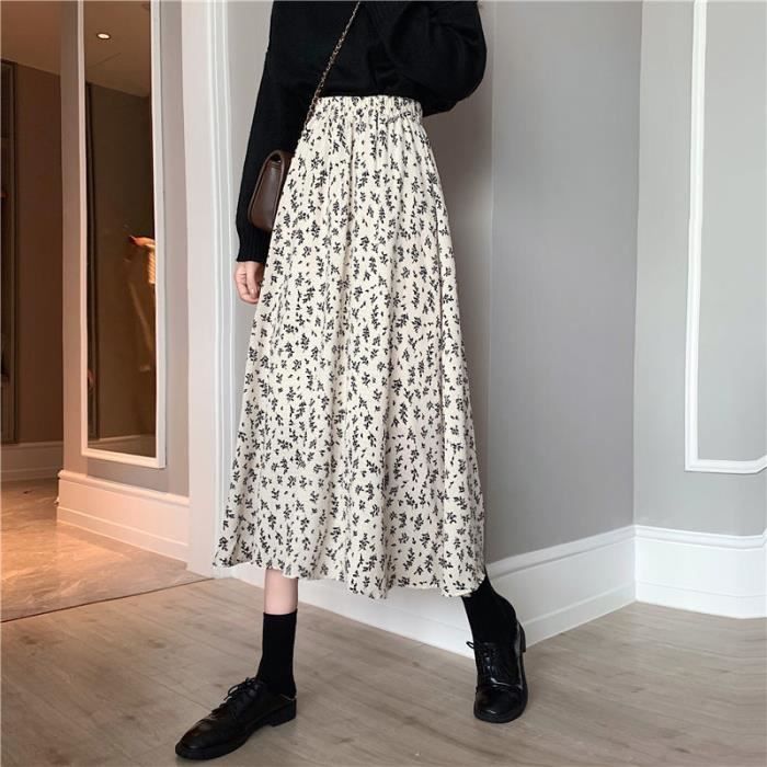 Jupe,Jupe trapèze Vintage à fleurs pour femmes, taille haute ...