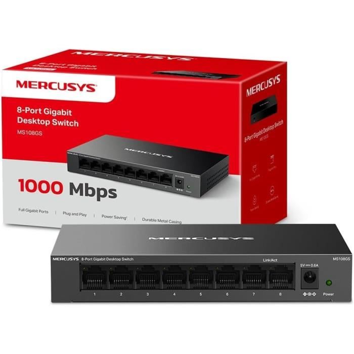Switch Ethernet Gigabit 8 Ports Gigabit Hub Rj45, Boitier Métal, Idéal Partage De Connexion Et ...