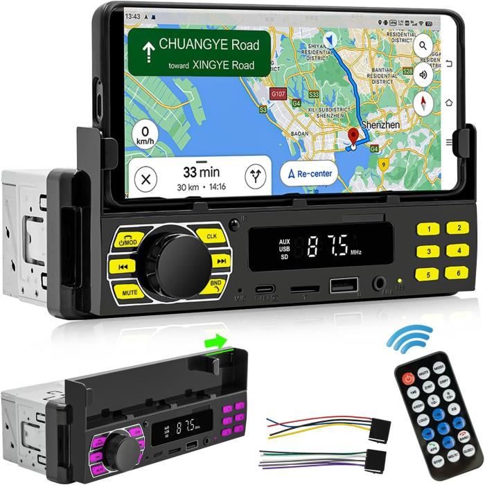 Autoradio 1 Din Avec Bluetooth Mains Libres, Lecteur Mp3 Support App Contrôle-Fm-Aux-In-Tf-Usb ...
