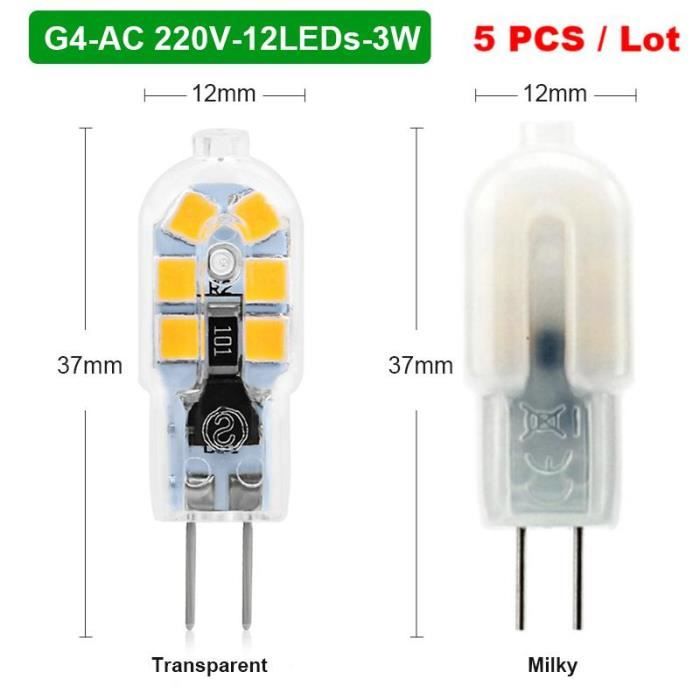 AMPOULE LED,G4 220V 3W-Milky-Cold white--5 pièces-lot G9 LED 220V G4 ...