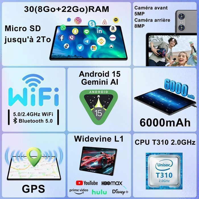 SKYEGG Tablette tactile Android 15-Tablette 10.1"HD -30Go+64Go(1To TF ...