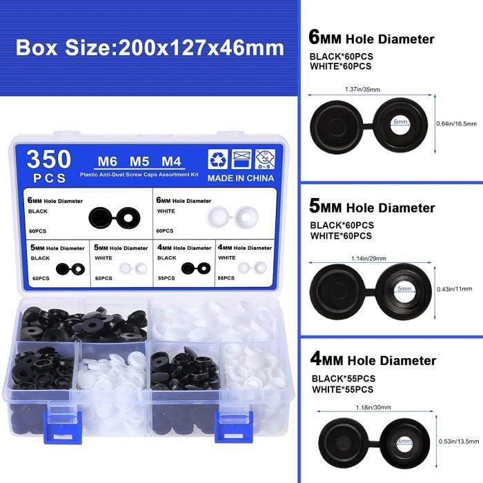 350pcs 3 types de cache-vis articulés, matière plastique nylon ...