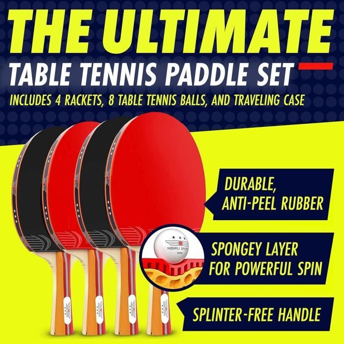Ping Pong Paddle Set (4-Player Bundle) Premium Rackets 3 Star Balls ...