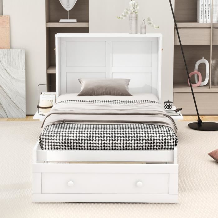 CREAHAPPY Lit escamotable mobile 90x200cm avec tiroirs au bout du lit ...
