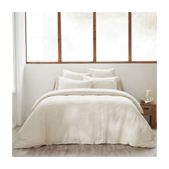 Housse de couette 140x200 cm réversible Vichy Naturel - Cdiscount Maison