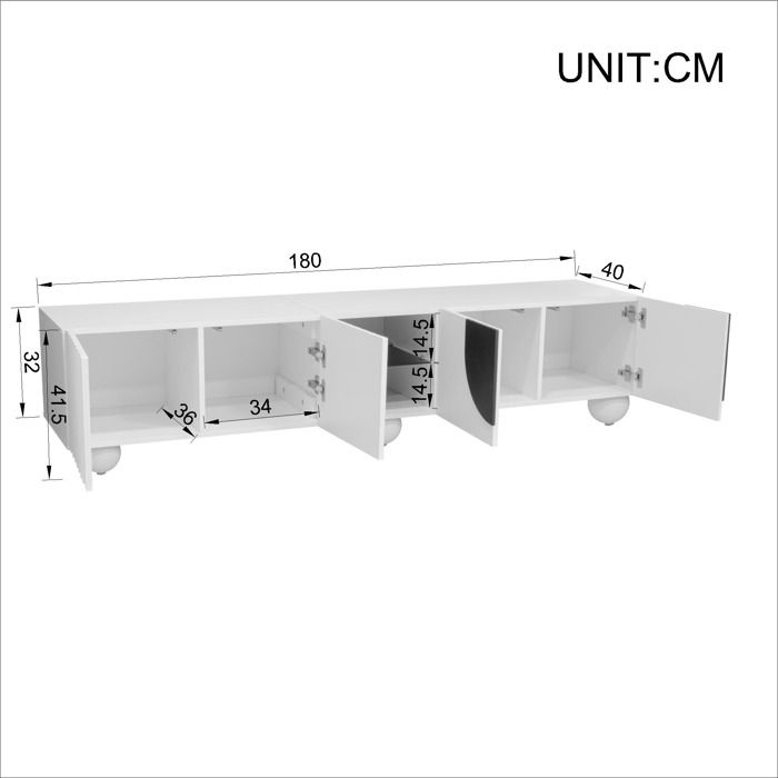 Meuble TV moderne, 4 portes, support pour téléviseur, meuble bas pour ...