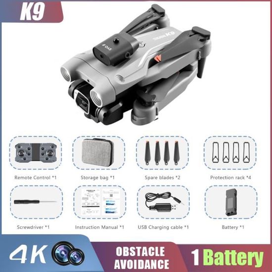 K9-Gris-4K1B - Nouveau Drone HD à double caméra, Quadricoptère, Eviter ...