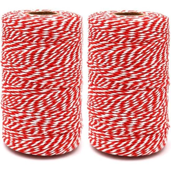2X200M Ficelle Rouge Et Blanche Corde De Noël Ficelle Noel Rouge ...