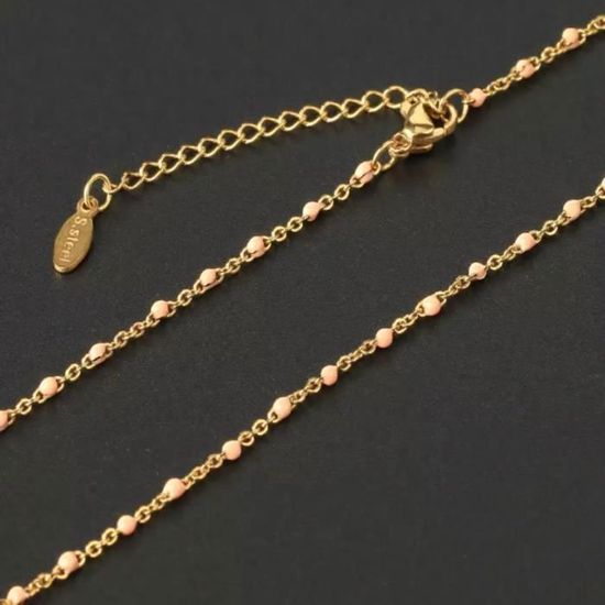 Collier en Acier Inoxydable et Perles de Couleurs Roses pour Femme ...