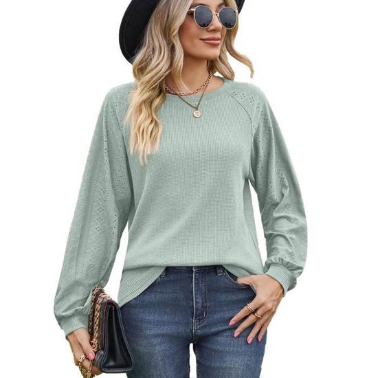 Pull Femme Manches Longues Col Rond Pullover Lâche Confortable Couleur ...