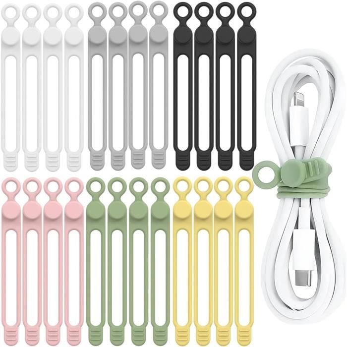 24 Pièces Attache Cable Silicone, Sangle Réutilisable Câble Management ...