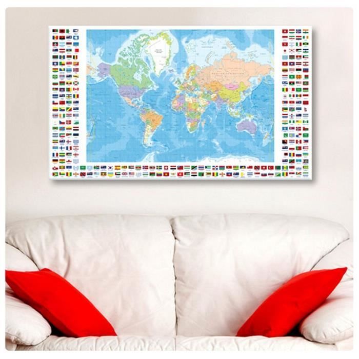 Political Modern Flags World Map IMPRIMER Sur CANVAS (100% coton, non ...